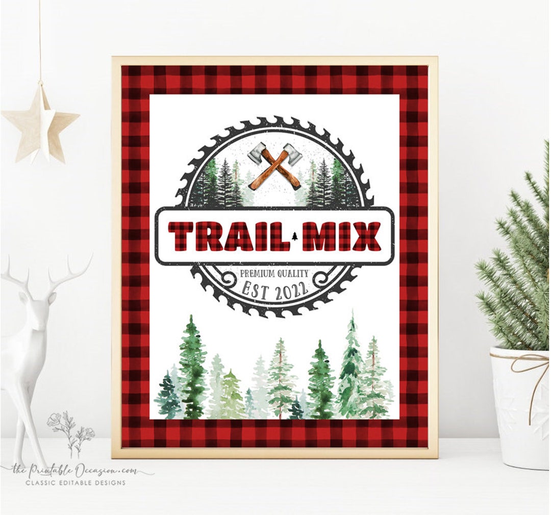 Lumberjack Trail Mix Sign Printable Trail Mix Table Sign Rustic Pine ...