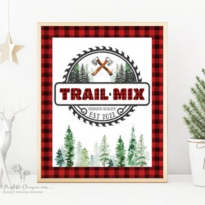 Lumberjack Trail Mix Sign Printable Trail Mix Table Sign Rustic Pine ...
