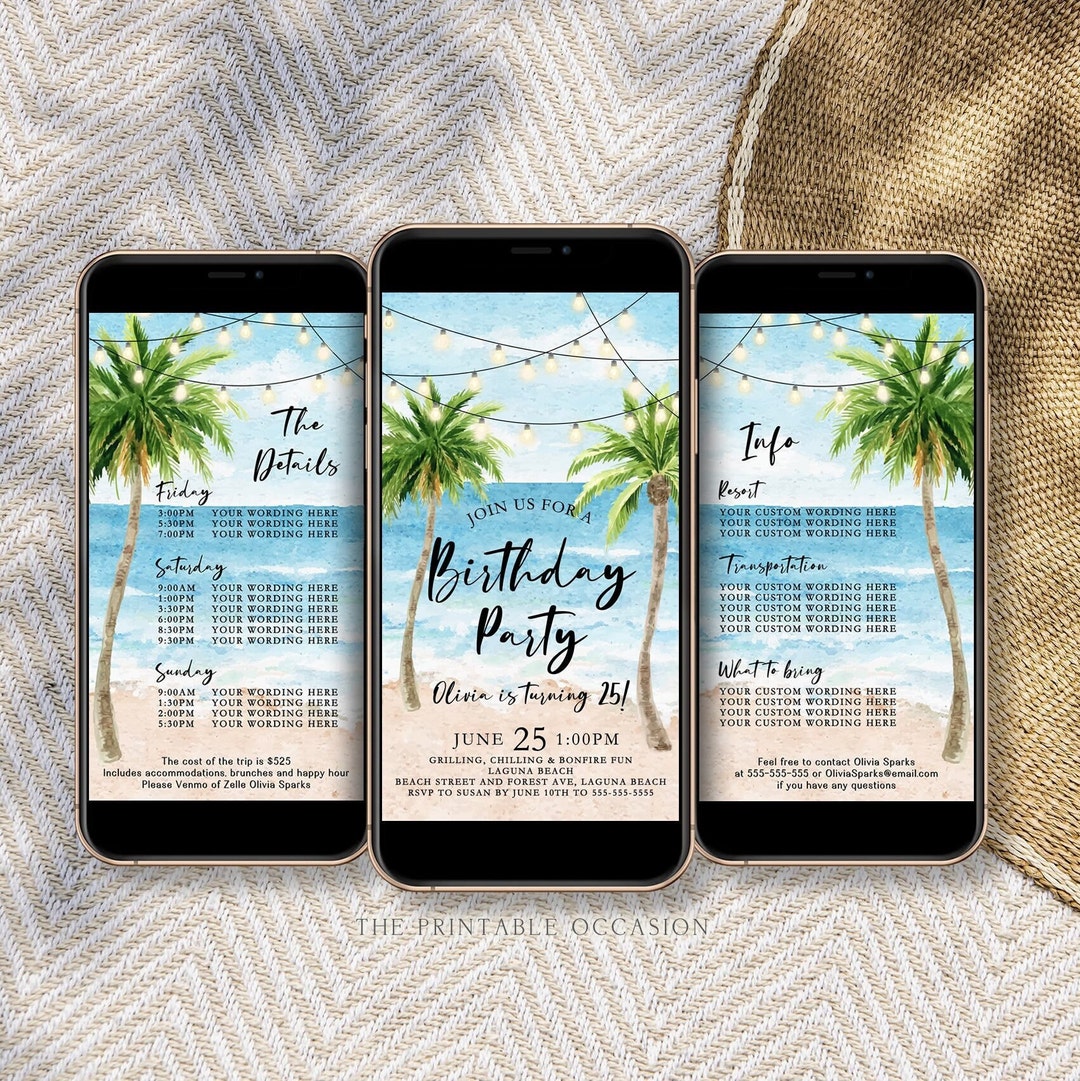 Birthday Beach Party Invitation Template Birthday Beach Invite ...