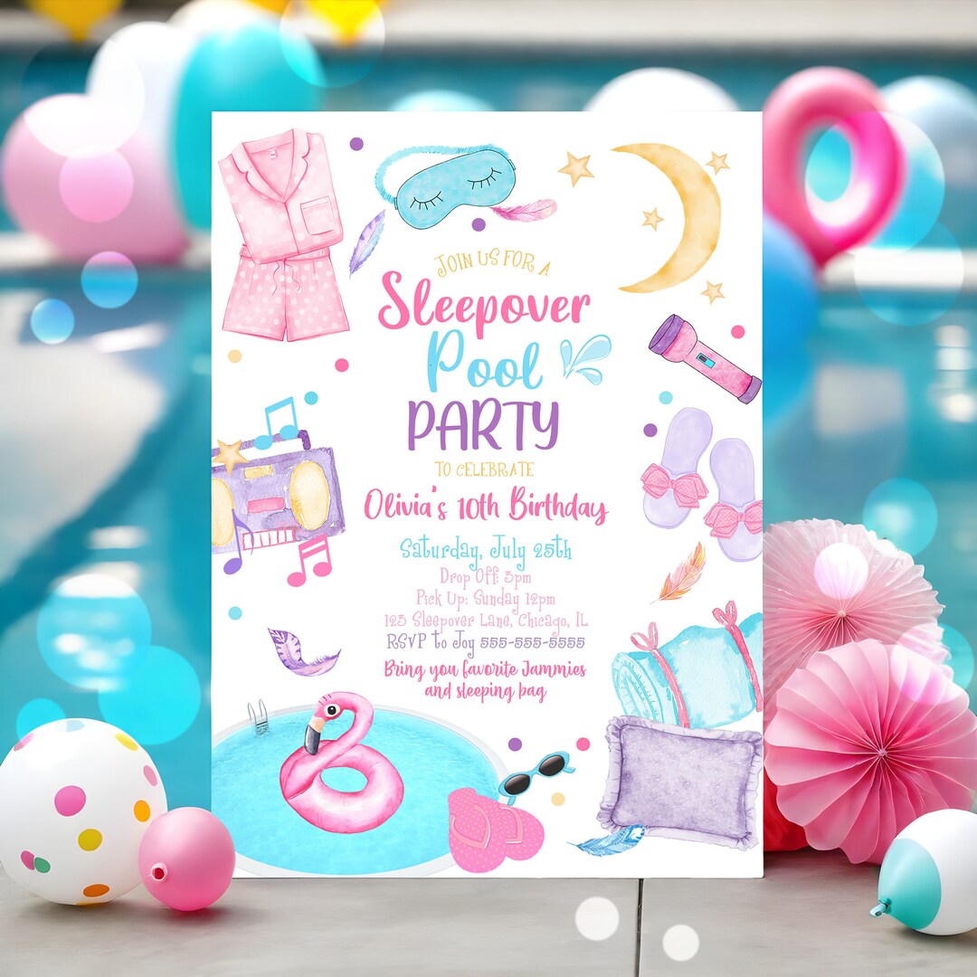 Slumber Pool Party Birthday Invitation Sleepover Swim Birthday Invite ...