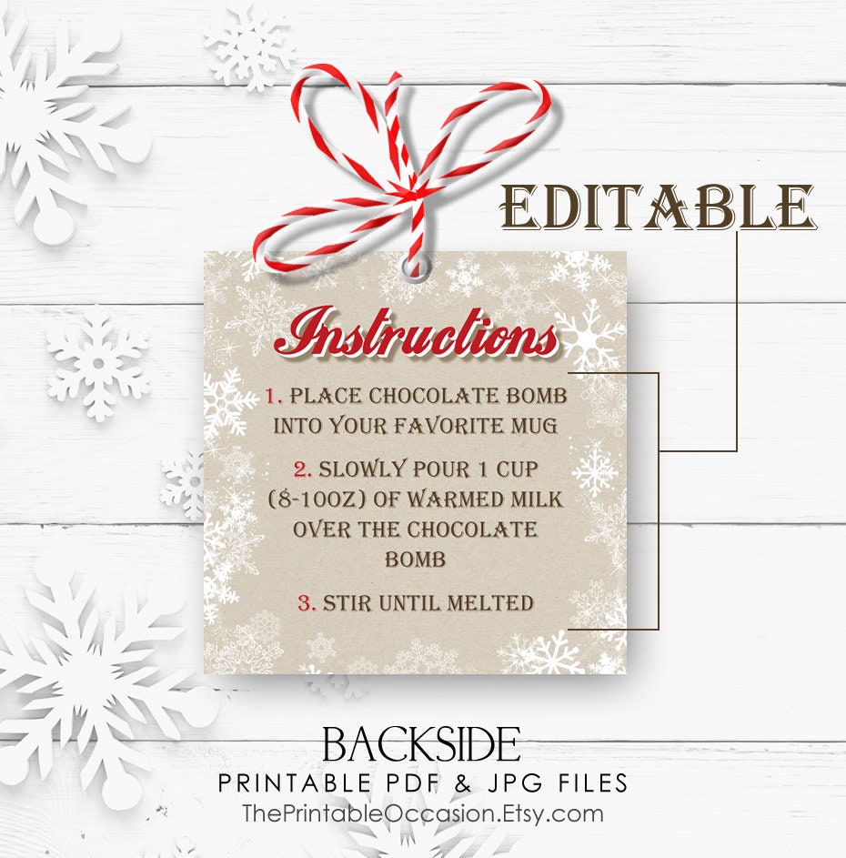 EDITABLE Hot Chocolate Bomb Tag Christmas Hot Chocolate Bomb - Etsy