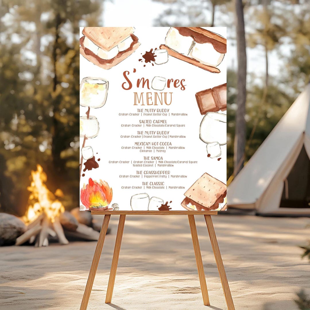 Smores Bar Menu Poster Template Editable Smore Bar Menu Station Sign ...
