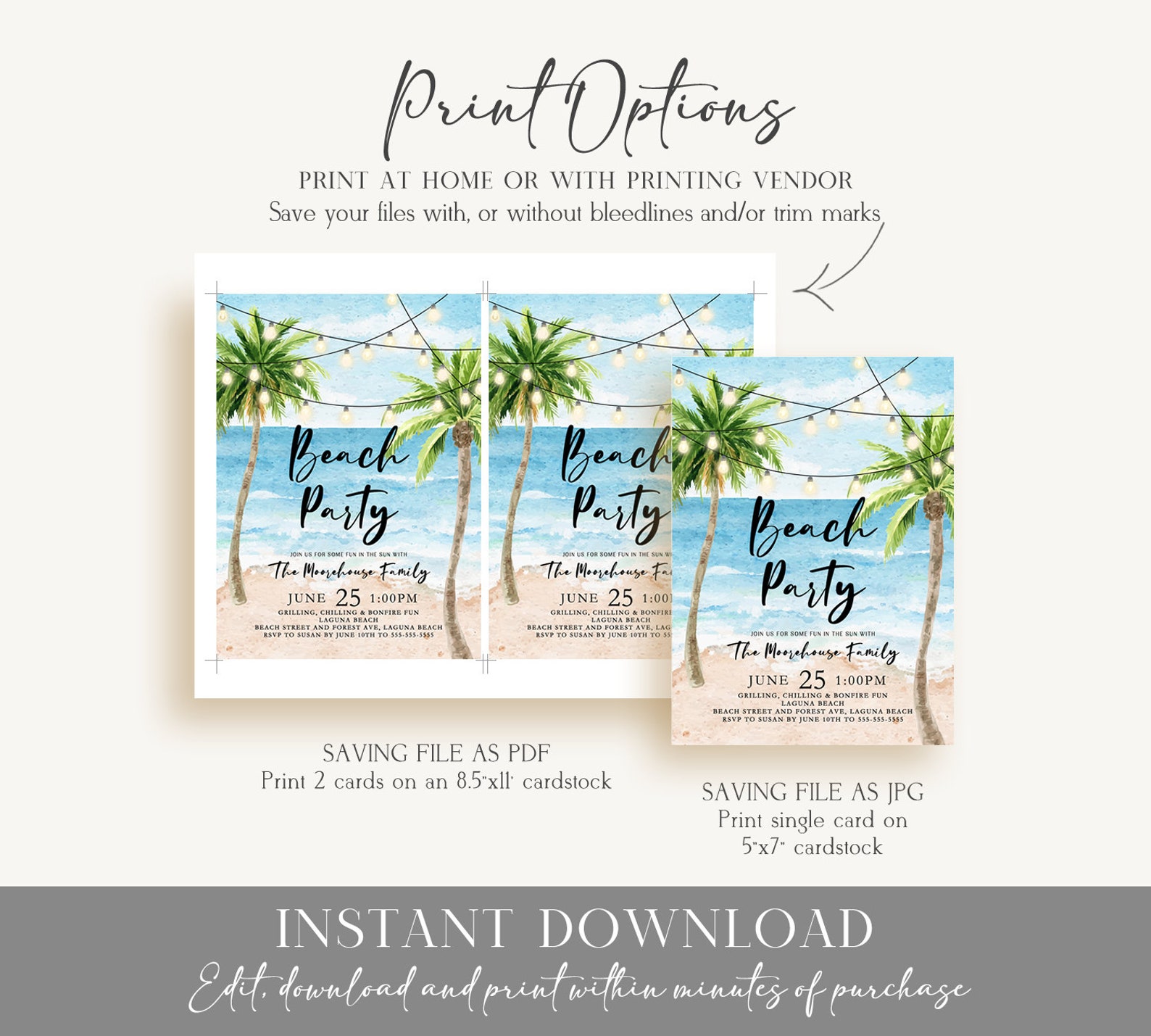 Beach Party Invitation Template Adult Beach Invite Printable - Etsy
