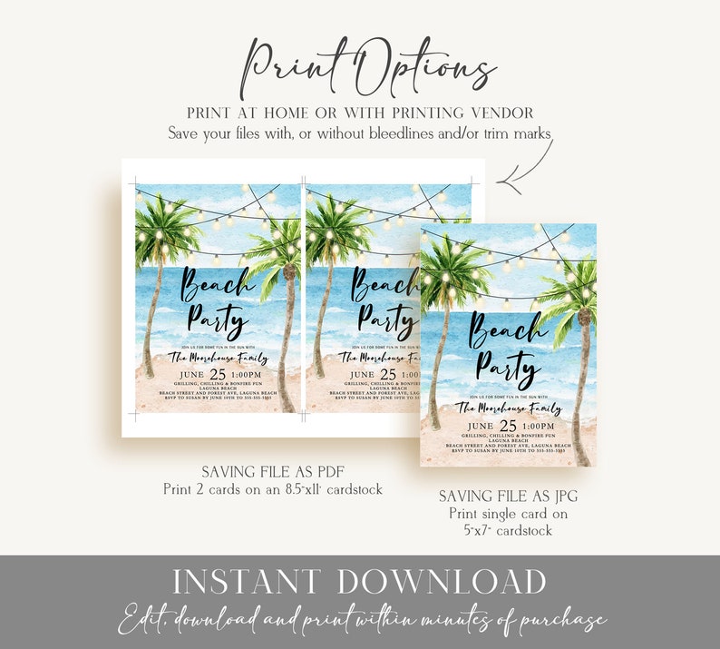 Beach Party Invitation Template Adult Beach Invite Printable - Etsy