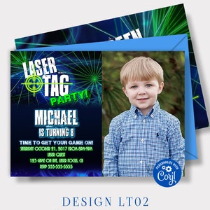 EDITABLE Laser Tag Photo Invitation Neon Laser Tag Birthday Invitation ...
