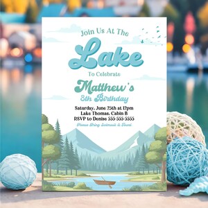 Lake Birthday Party Invitation Template Blue Boat Lake Birthday Party ...