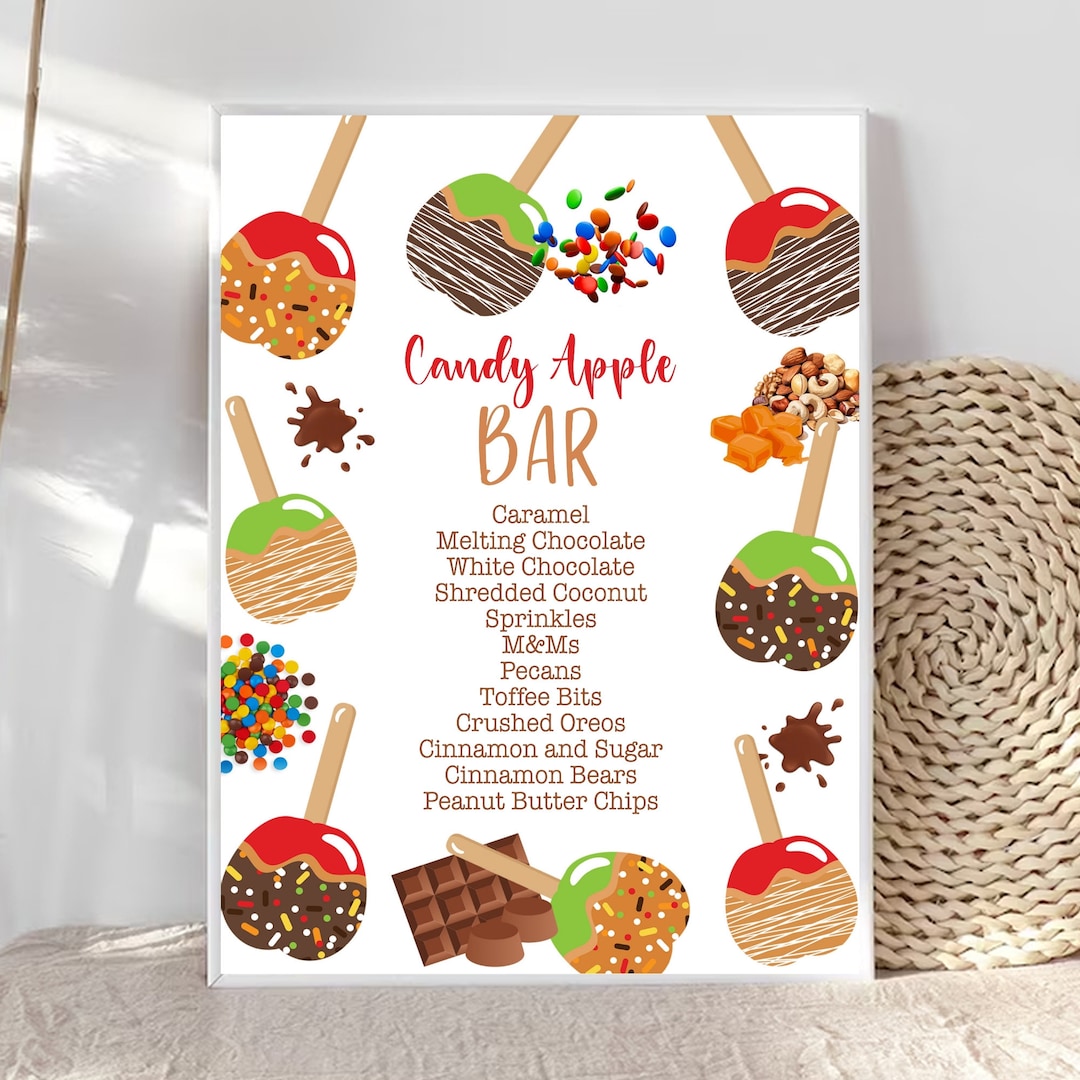 Editable Caramel Apple Bar Sign Candy Apple Bar Sign Caramel Apple Bar ...