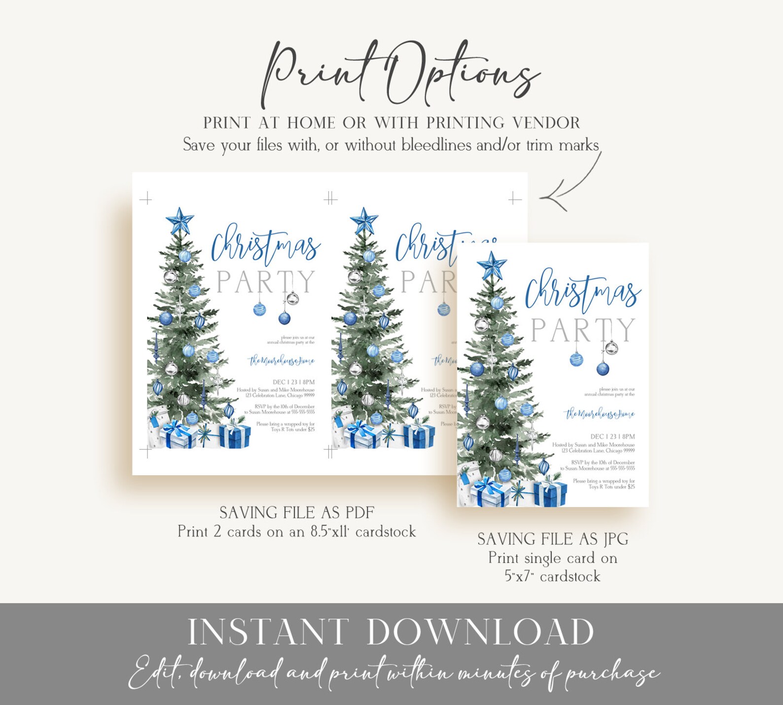 Christmas Party Invitation Template Blue Silver Christmas - Etsy