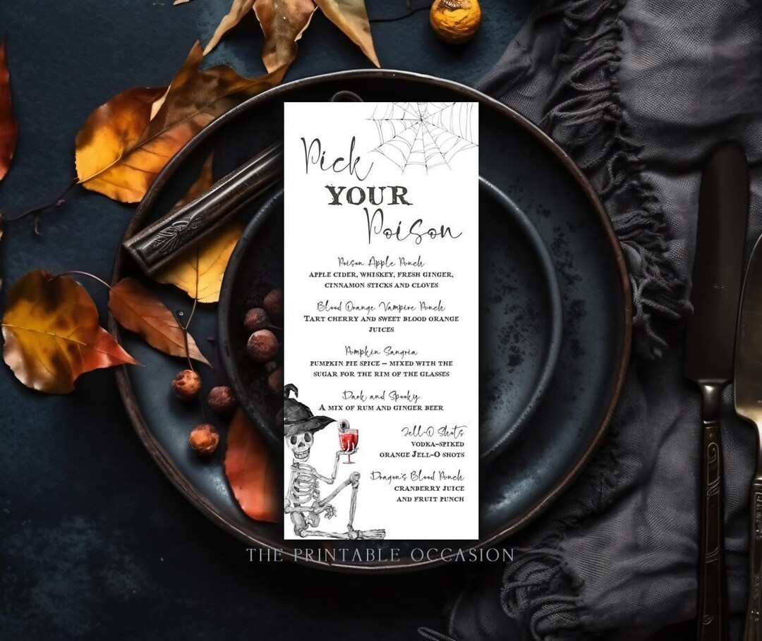 Halloween Pick Your Poison Bar Menu Template Printable Sips Going Down ...
