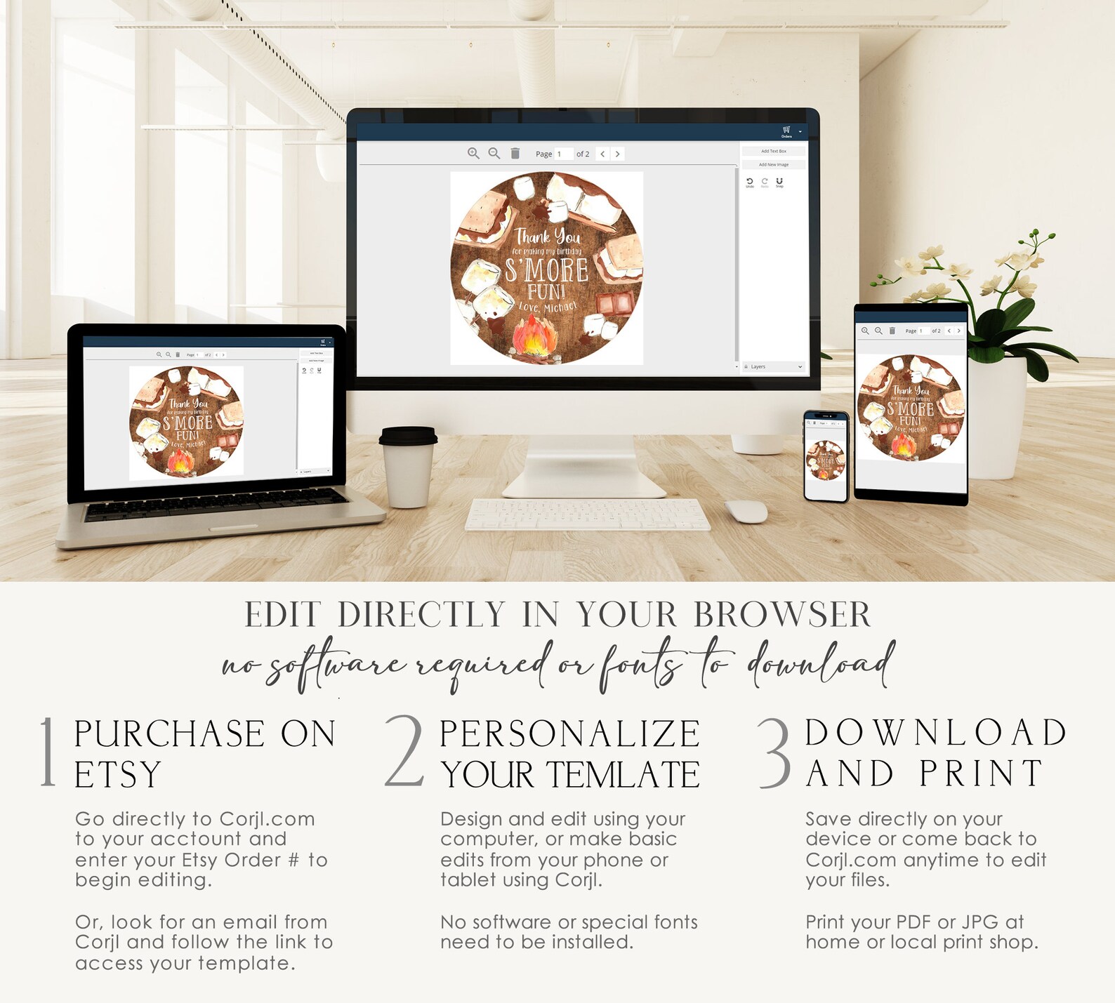 Round Smores Birthday Thank You Tags Template Rustic Smore - Etsy