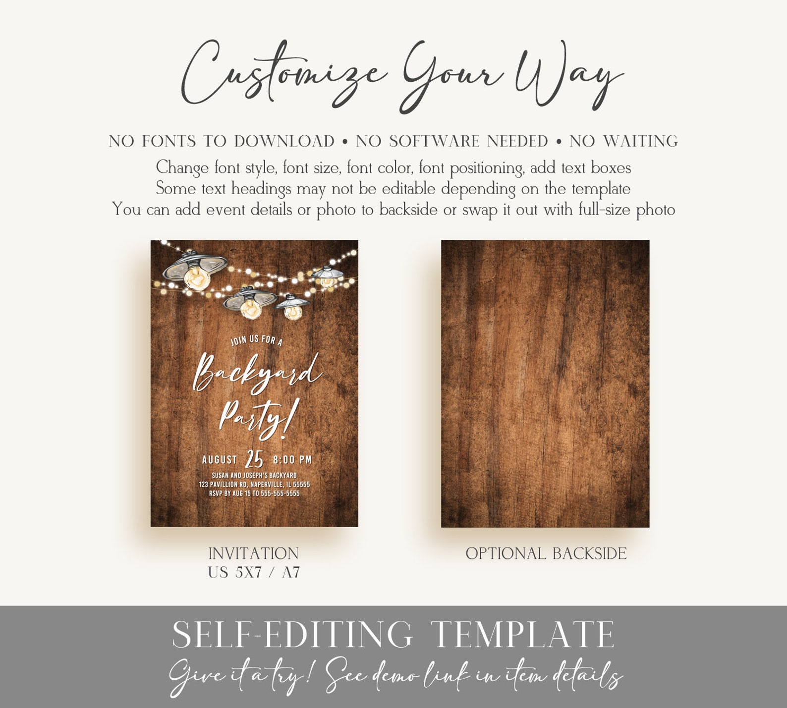 Rustic Backyard Party Invitation Template BBQ Party - Etsy