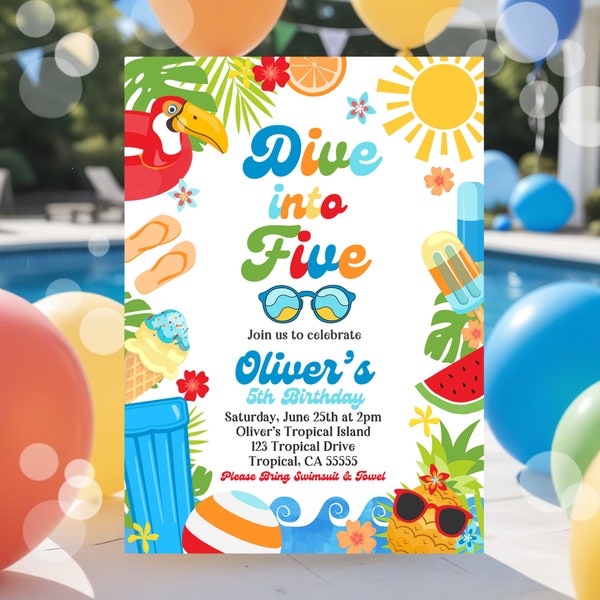 Dive Into Five Boy Birthday Invitation - Etsy