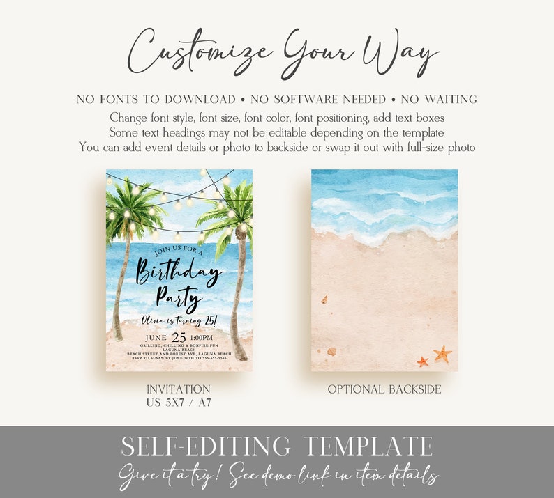 Birthday Beach Party Invitation Template Birthday Beach Invite - Etsy