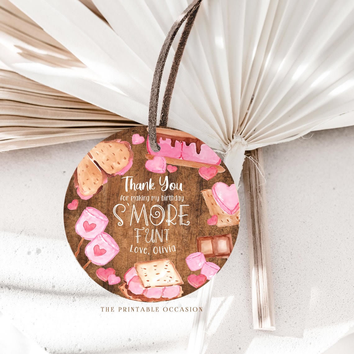 Round Smores Birthday Thank You Tags Template Rustic Smore - Etsy