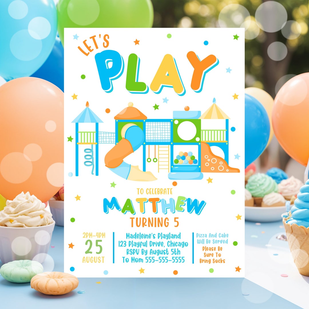 Playground Birthday Party Invitation Editable Boy Let's Play Jungle Gym ...