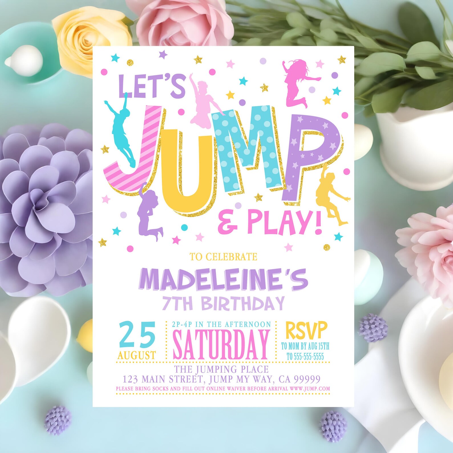 Jump Invitation Template Editable Jump Birthday Invite Trampoline Party ...