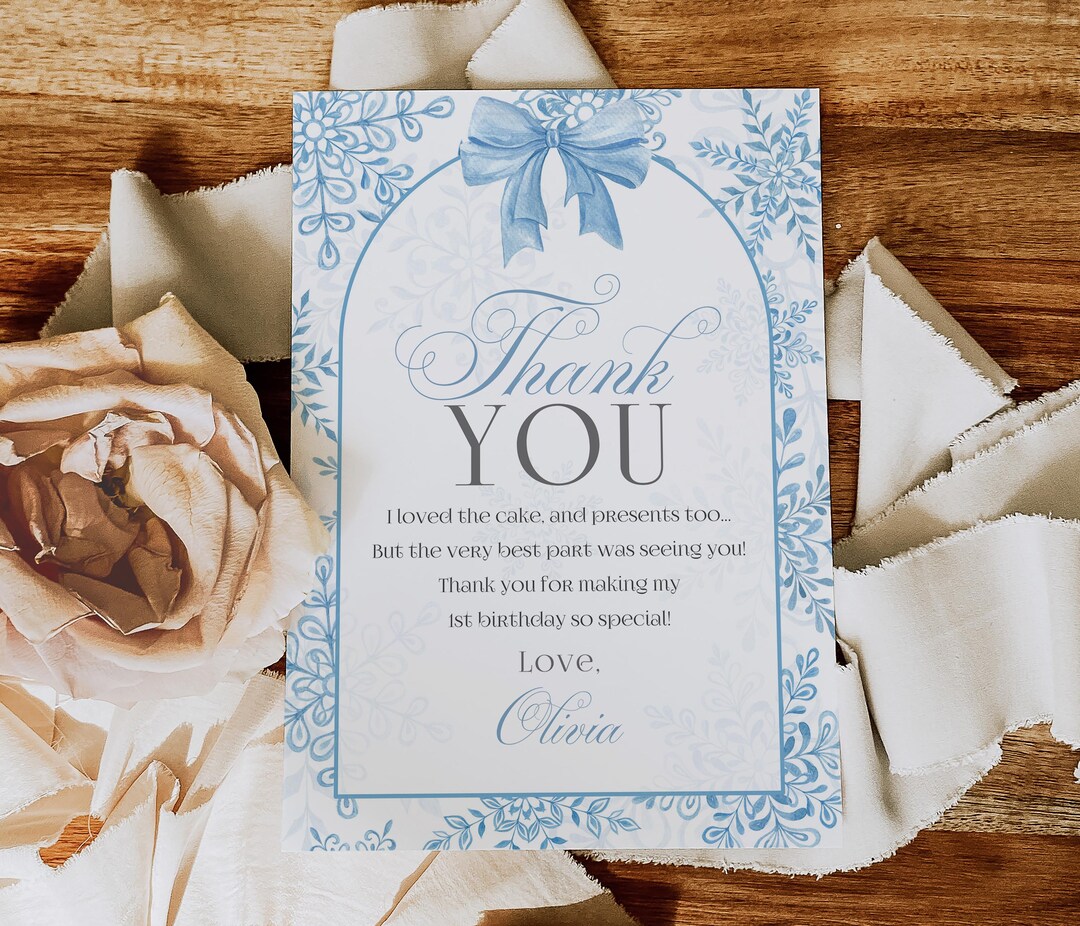 Editable Blue Snowflake Thank You Card Baby It is Cold Outside Winter ...