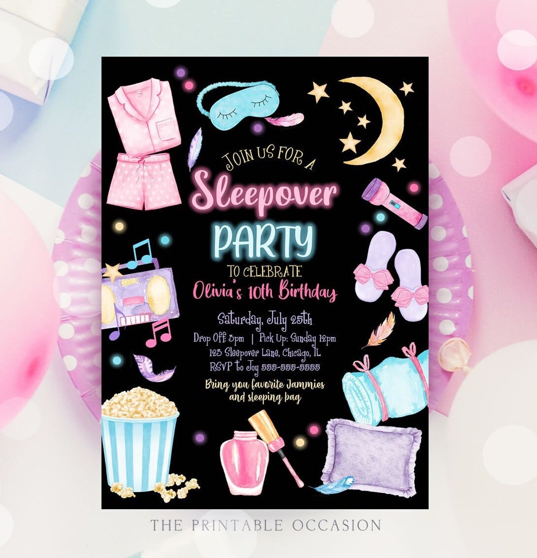 Editable Slumber Party Birthday Invitation Sleepover Birthday Invite ...