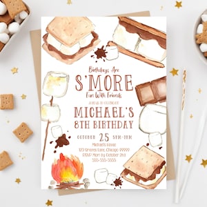 EDITABLE Smores Birthday Invitation Canva Template Smores Bonfire ...