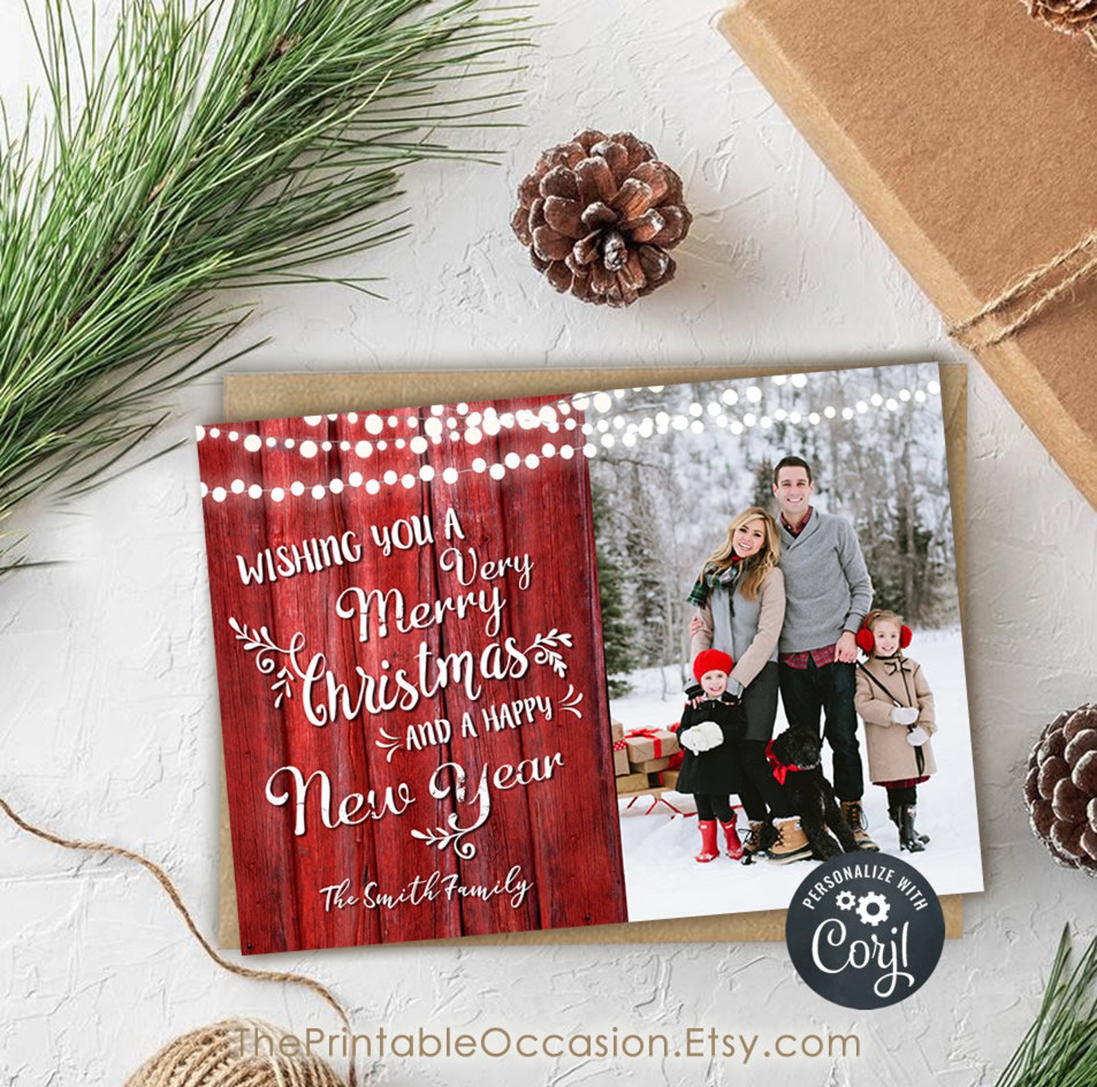 EDITABLE Rustic Christmas Photo Card Editable Country Rustic | Etsy