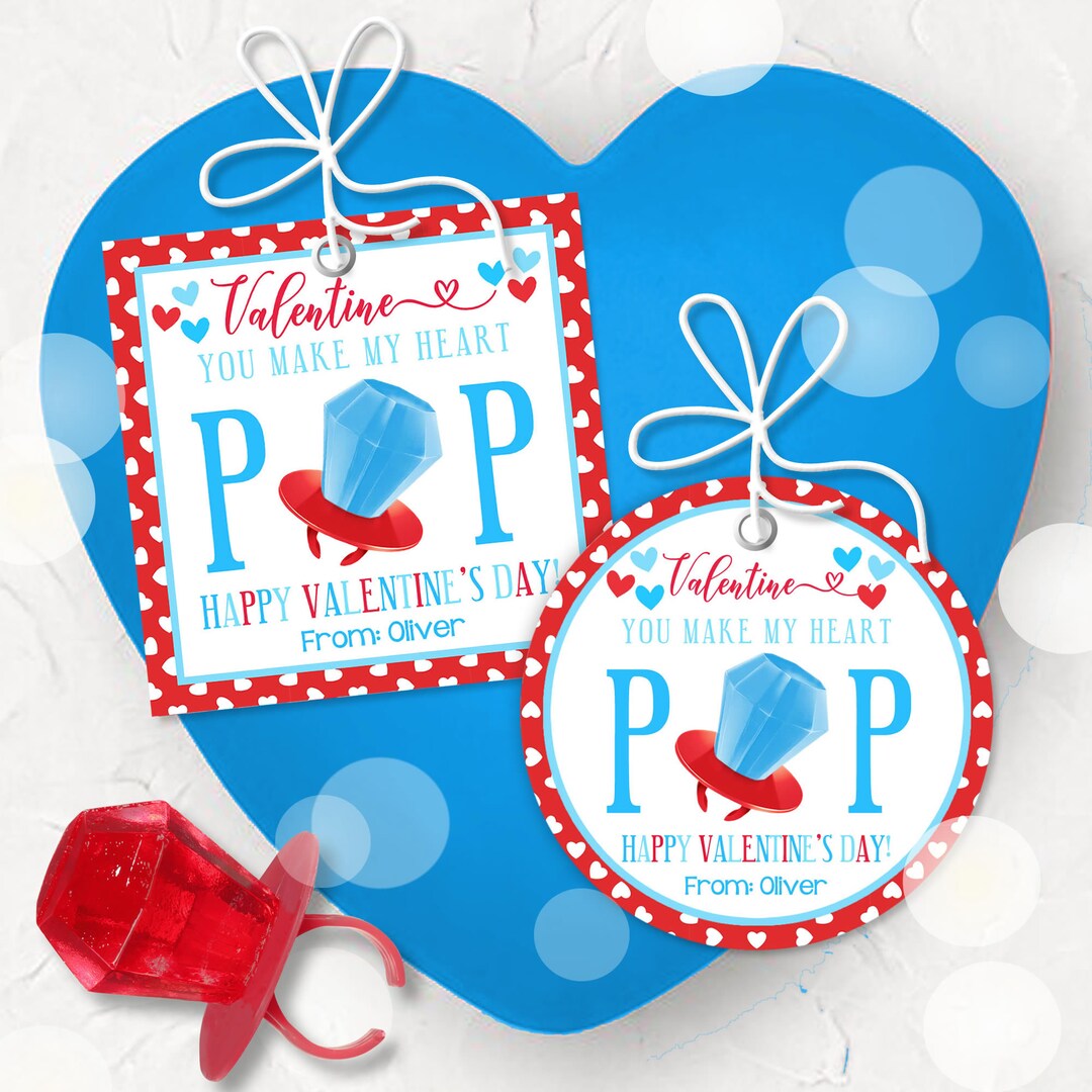 Valentine's Day Printable Ring Valentine Pop Gemstone Class Gift Tag ...