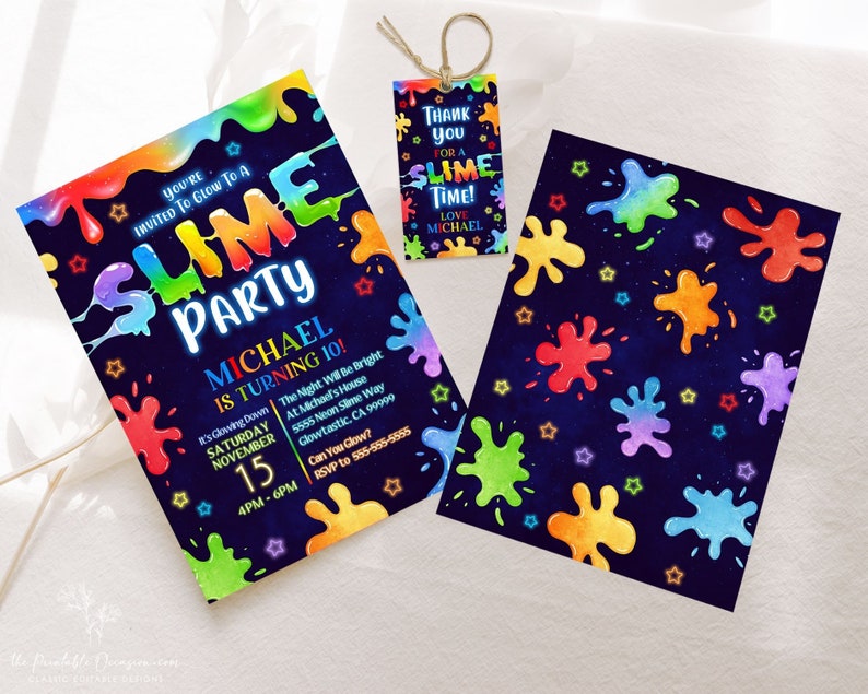Editable Slime Invitation Glow Slime Party Invitation Template - Etsy