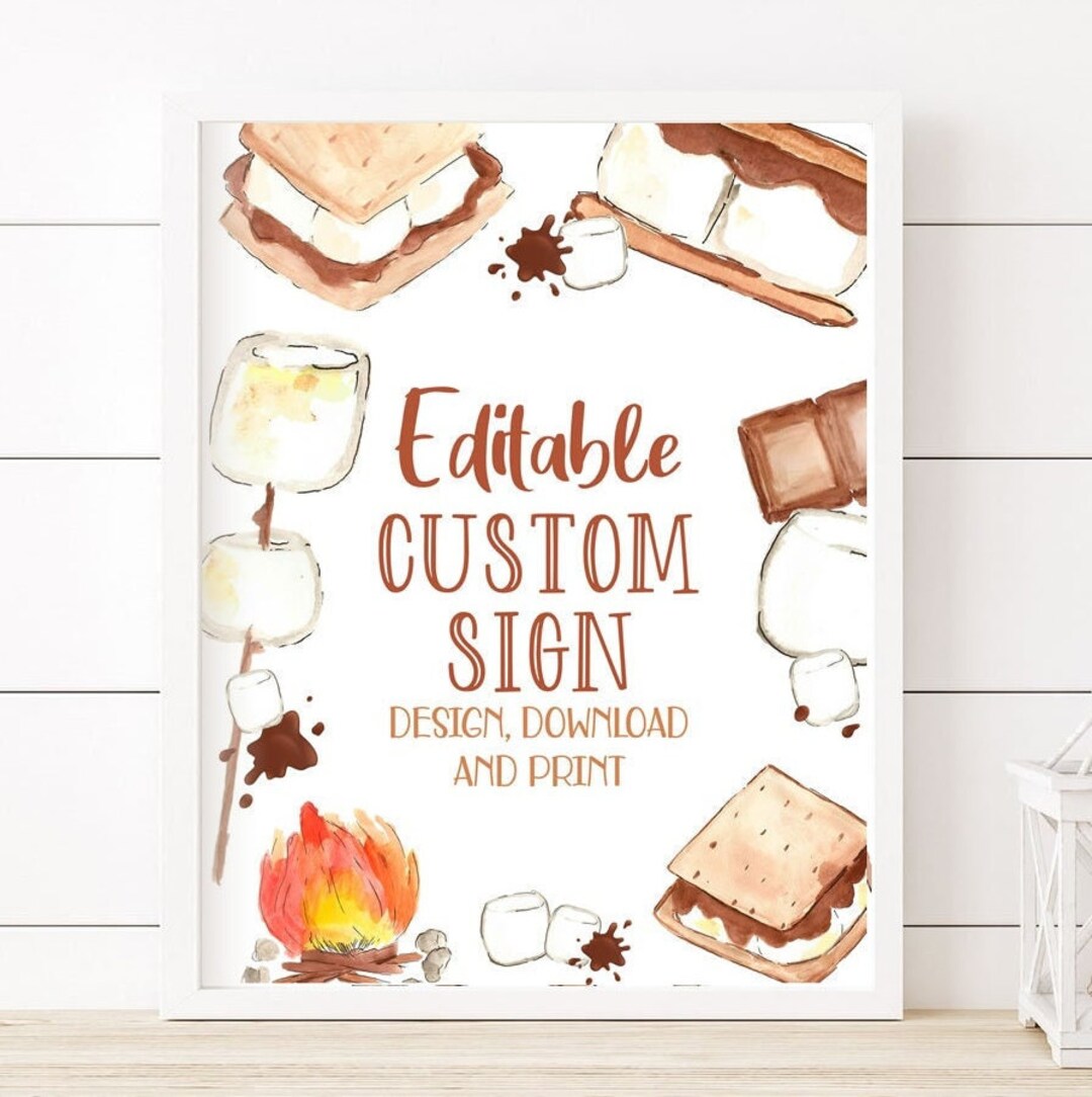Editable Custom Smores Sign Template Printable Smores Party Food Sign ...