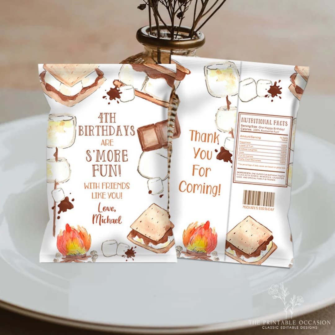 Editable Smores Chips Bag Template Printable Smores Chips Wrapper ...