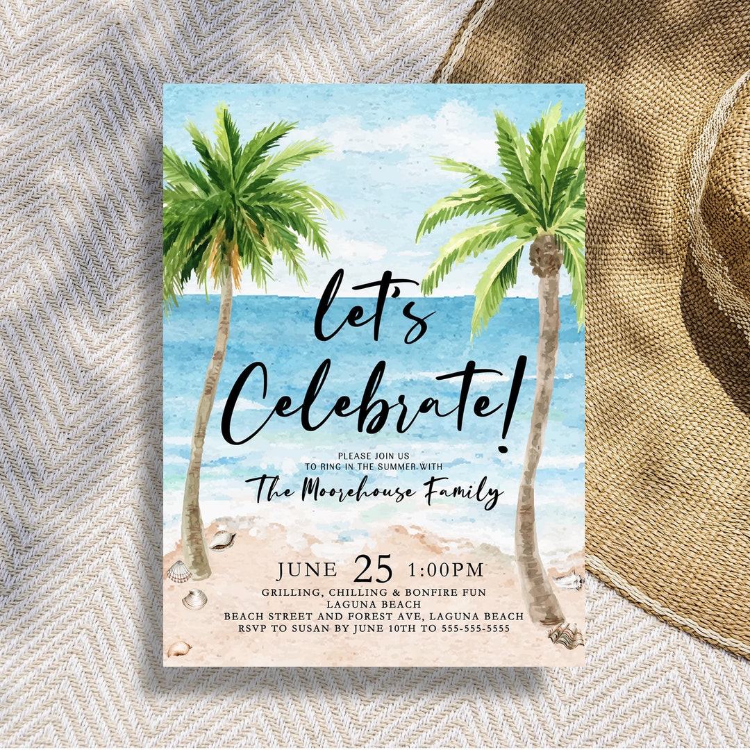 Beach Party Invitation Template Lets Celebrate Beach Invite Printable ...