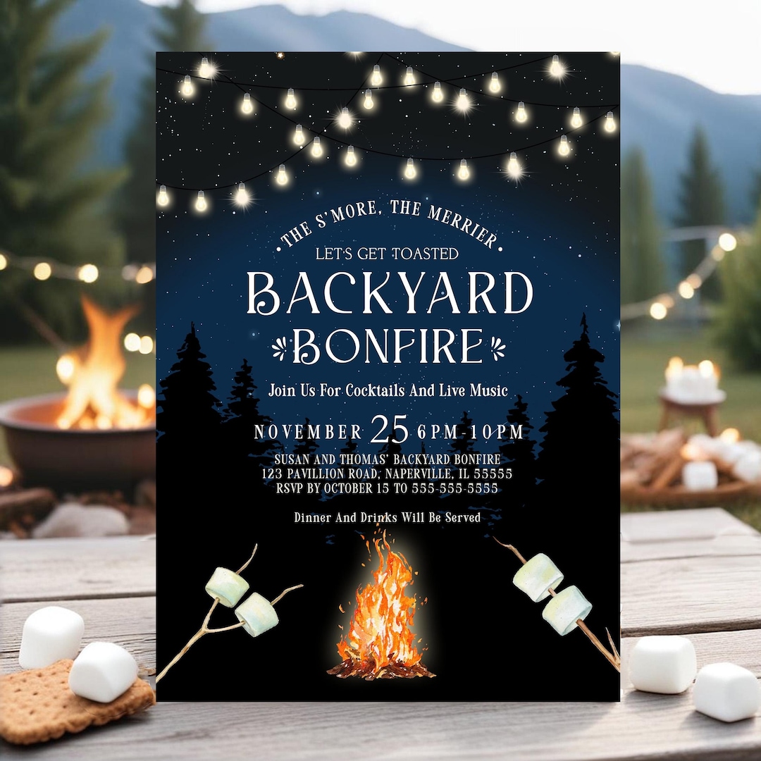 Backyard Bonfire Invitation Editable Bonfire Invite Smores Party ...