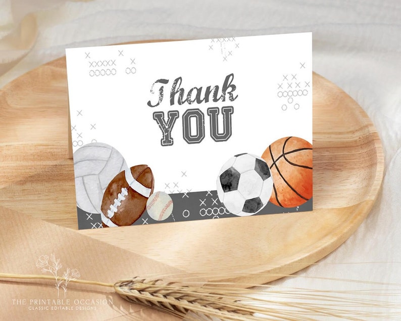 All Sports Folded Thank You Card Template, Editable Sports Foldable ...
