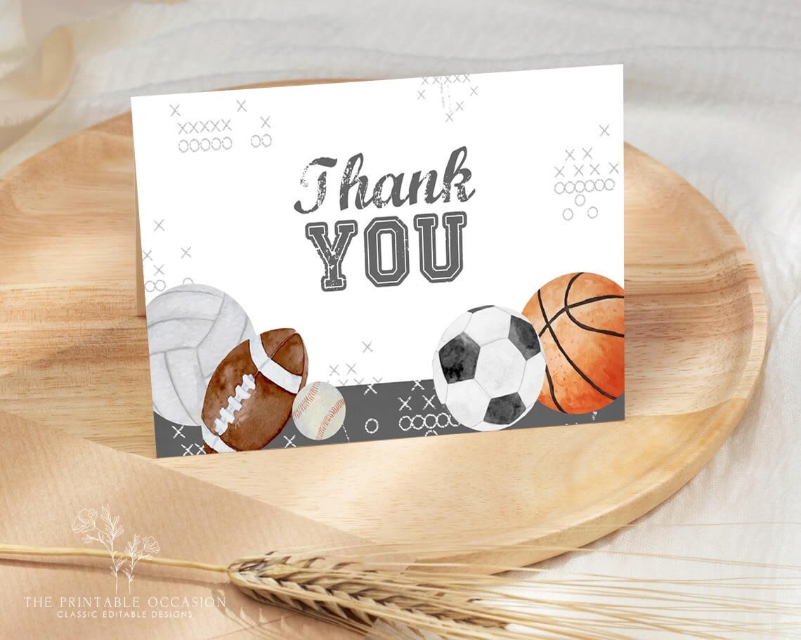 All Sports Folded Thank You Card Template, Editable Sports Foldable ...