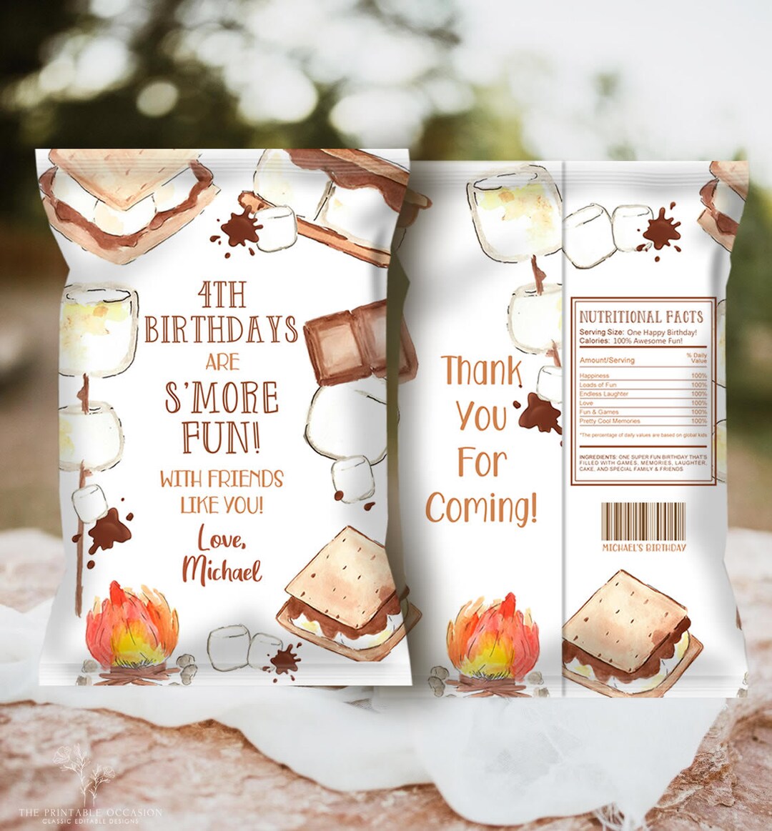 Editable Smores Chips Bag Template Printable Smores Chips Wrapper ...