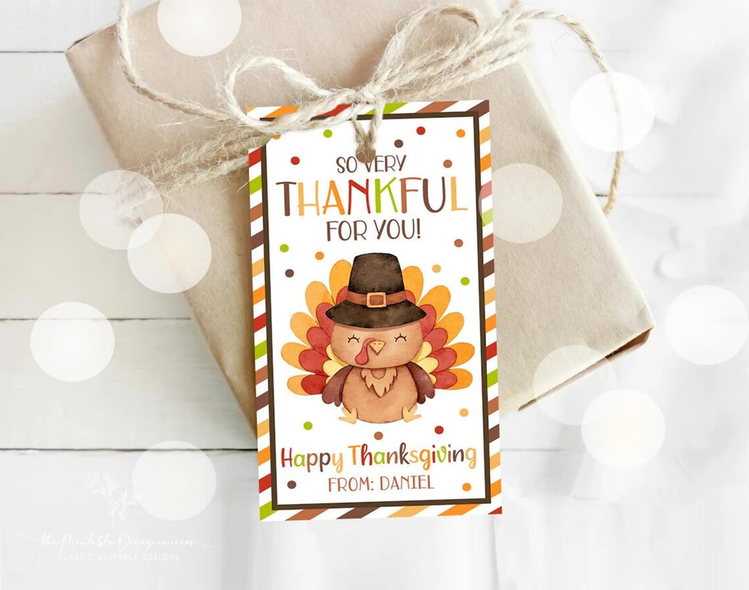 Thanksgiving Turkey Tags so Very Thankful for You Gift Tags ...