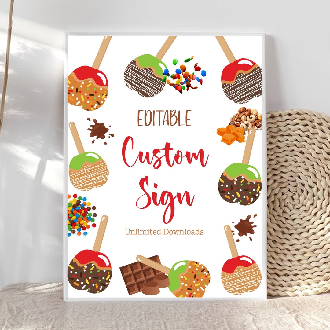 Editable Candy Apple Custom Sign Template Fall Sign Caramel Apple Table ...