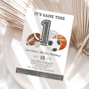 Sports 1st Birthday Party Invitation Template Editable Sports First ...