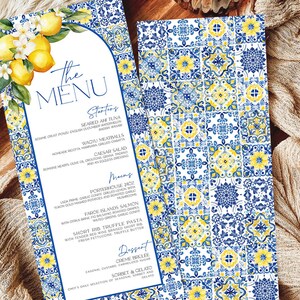 Italy Wedding Menu Template, Italy Wedding Menu Printable Blue Tiles ...