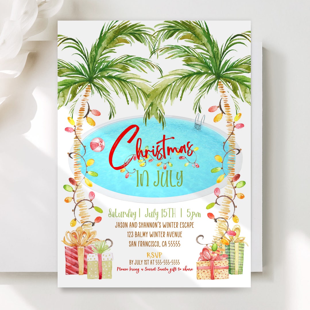 Christmas in July Pool Party Invitation Template Editable Christmas in ...