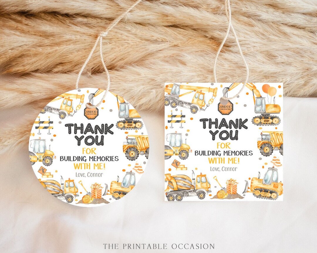 Construction Gift Tags Printable Construction Birthday Favor Tags ...