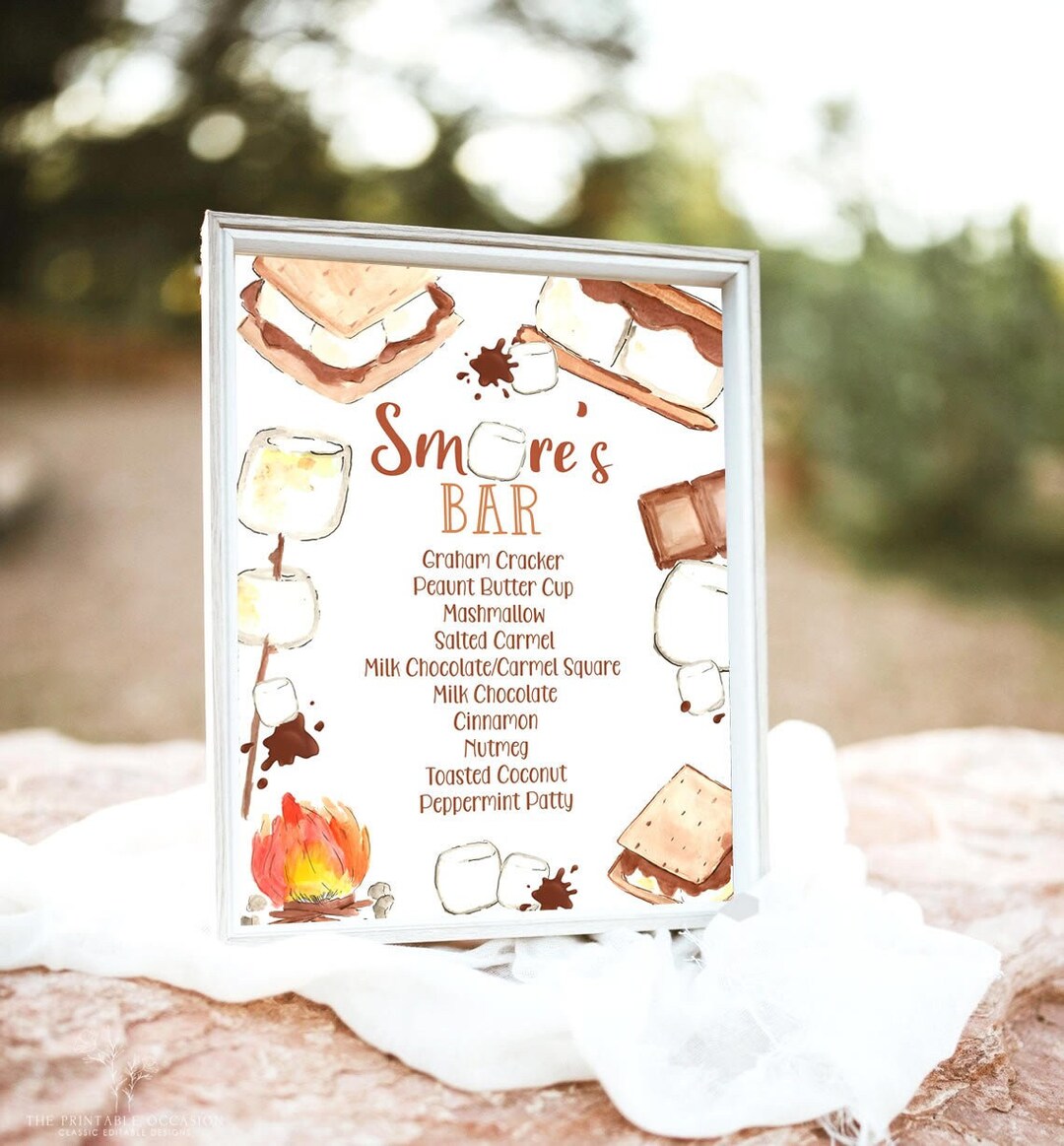Editable Smores Bar Menu Sign Smores Bar Sign Smores Menu Sign S'mores ...