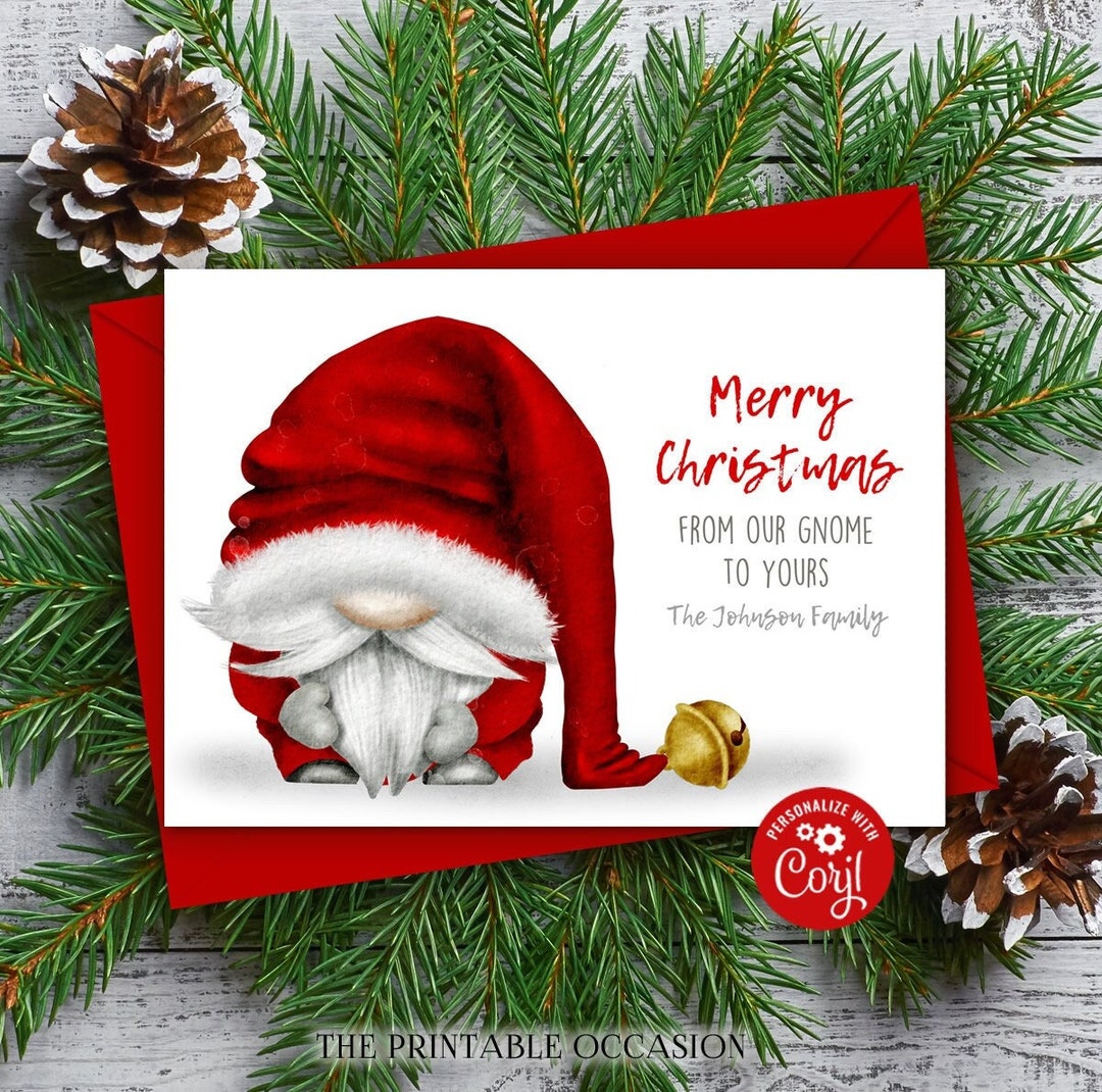 EDITABLE Gnome Christmas Cards, Personalize Gnome Greeting Cards Santa ...