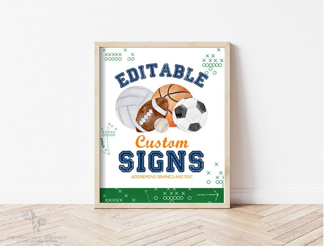 Editable All Sports Custom Sign All Sports Birthday Party Sign All ...