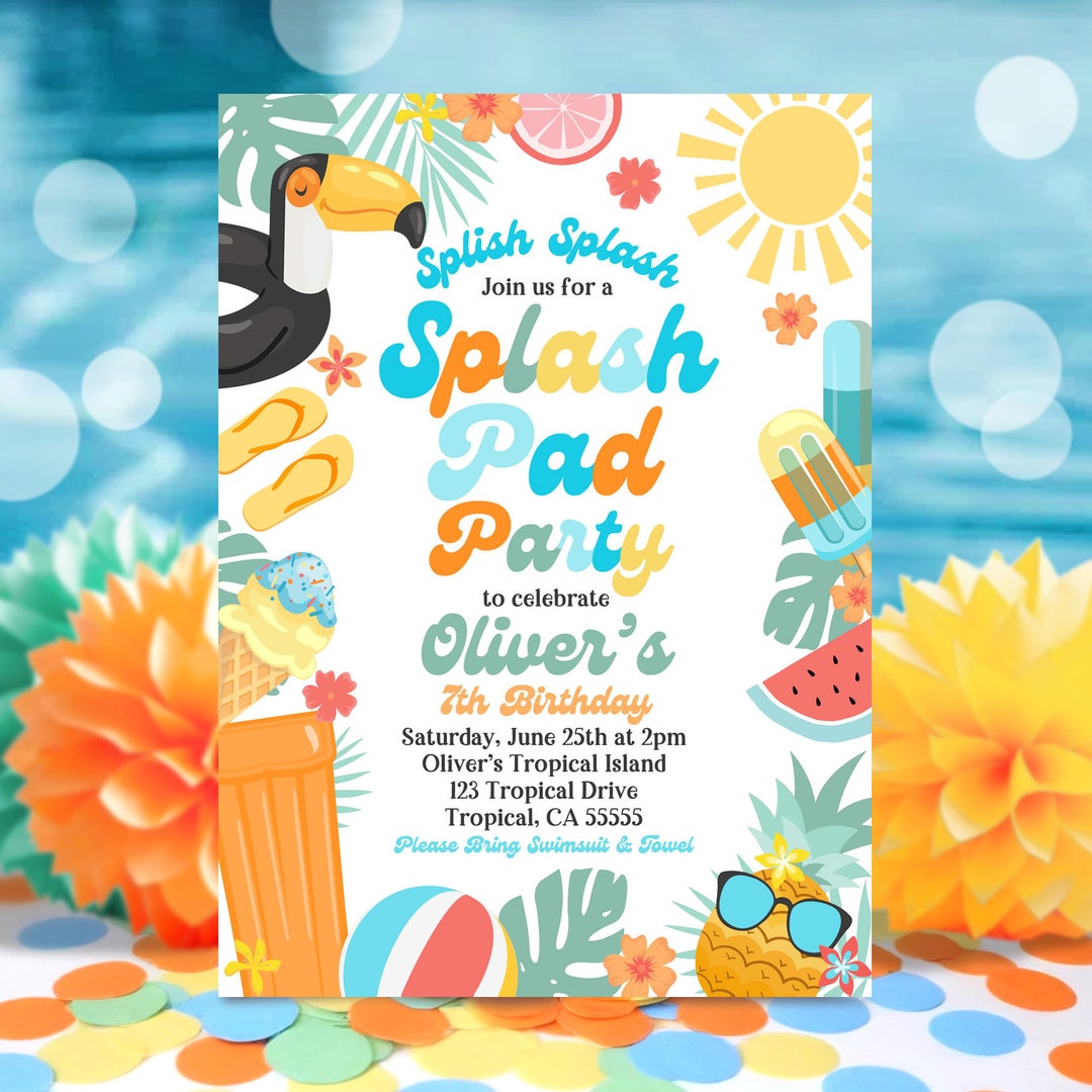 EDITABLE Splash Pad Birthday Party Invitation Boy Tropical Splish ...