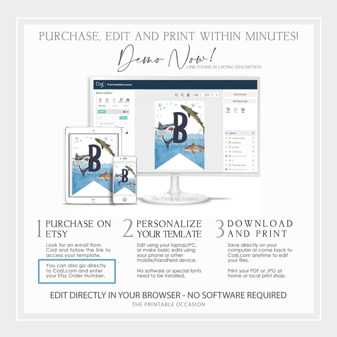 EDITABLE Shark Birthday Banner Printable Sharks Birthday - Etsy