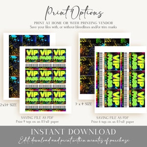 EDITABLE Glow Birthday Party Lanyard VIP Invitation and All Access Pass ...