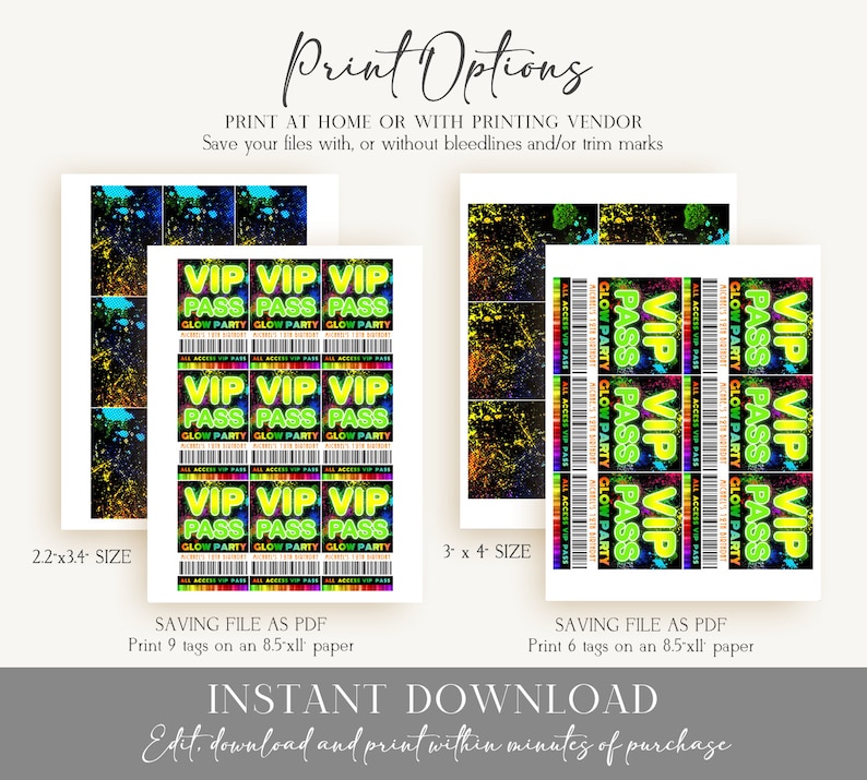 EDITABLE Glow Birthday Party Lanyard VIP Invitation and All Access Pass ...