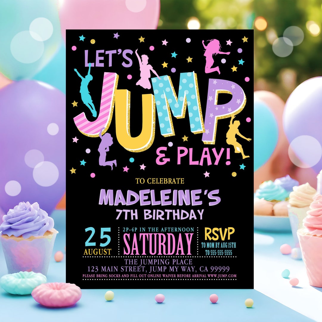 Jump Invitation Editable Jump Birthday Invite Trampoline Party Bounce ...