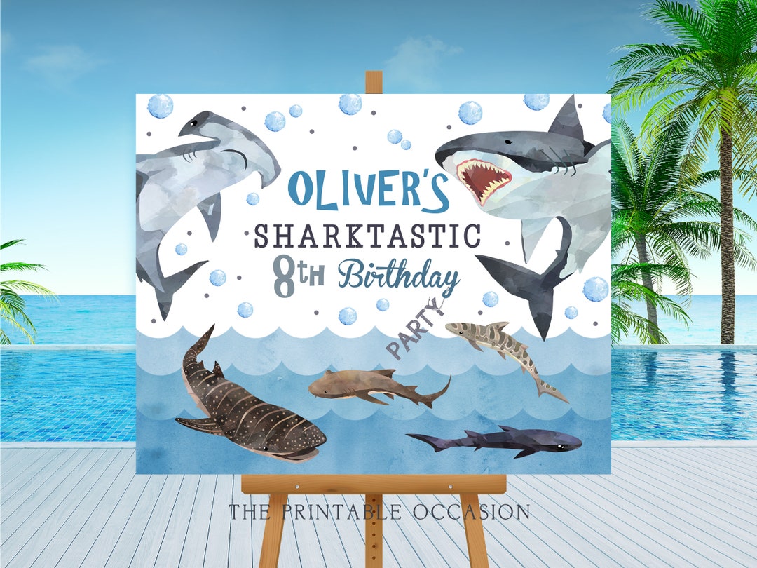 EDITABLE 16x20 Shark Backdrop Sign, Sharks Birthday Party Sign ...