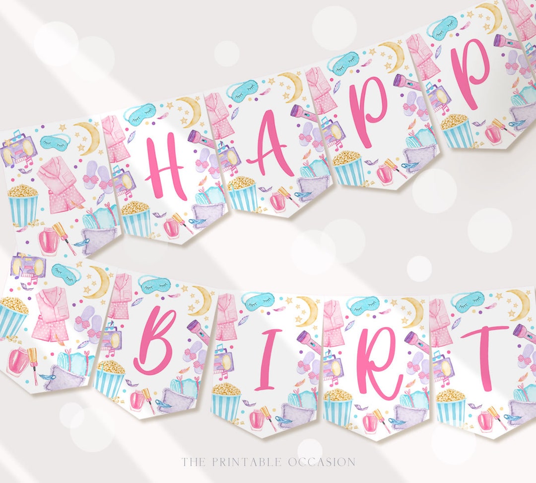 Happy Birthday Banner Sleepover Birthday Party Slumber Party Girl Movie ...