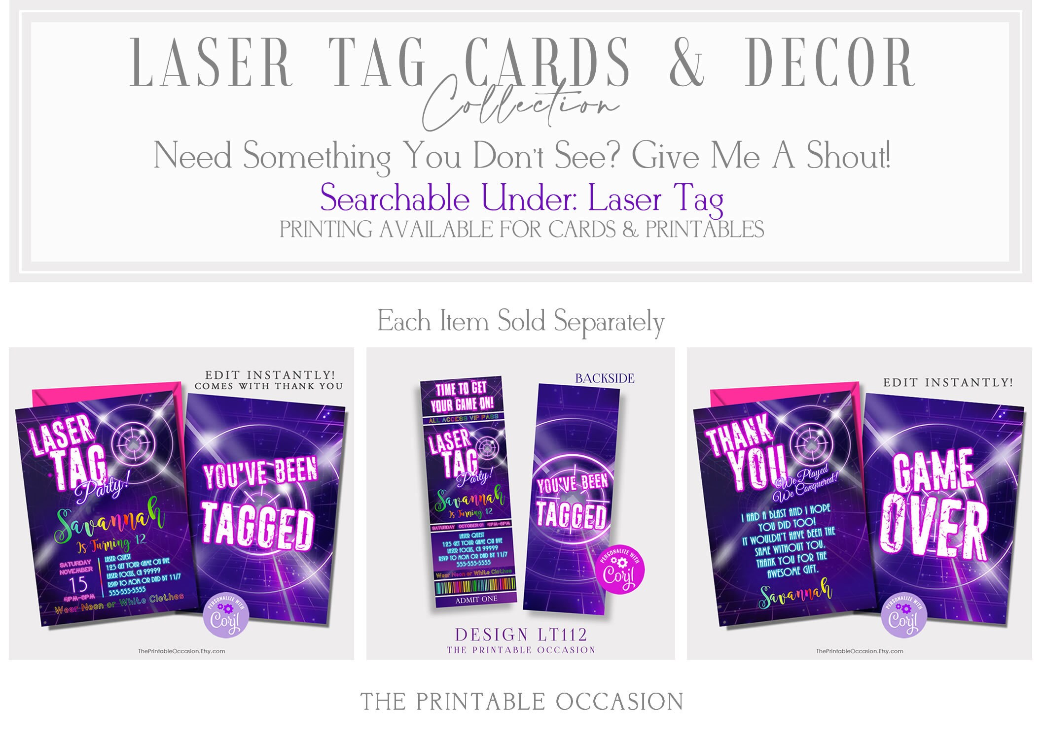 EDITABLE Girl's Laser Tag Thank You Card Editable Laser | Etsy